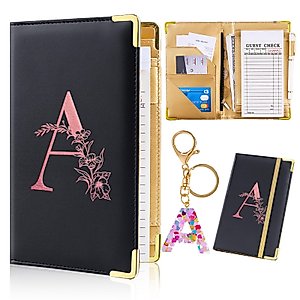 FIODAY Server Book, Alphabet Server Books for Waitress Leather Waitess Book with Zipper Pocket Serving Book with Gift Keychain Cute Server Check Book Fits Server Apron,A
