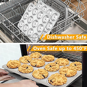 Homikit Muffin Pan Set of 2, Stainless Steel Cupcake Tin Pans with 12 Regular Size Cups for Oven Baking, Deep Metal Muffin Tray Molds Great for Home Kitchen, Rust Free, Dishwasher Safe