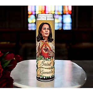 Saint Kamala Harris Celebrity Prayer Devotional Parody Altar Candle, 8" white unscented