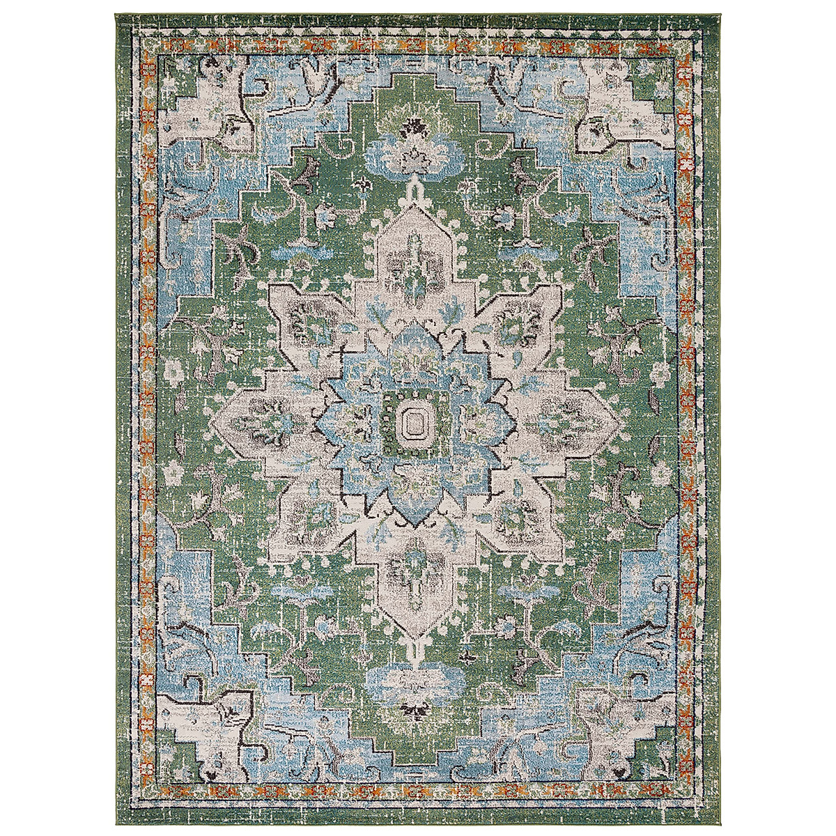 SAFAVIEH Madison Collection Area Rug - 8' x 10', Green & Turquoise, Boho Chic Medallion Distressed Design, Non-Shedding & Easy Care, Ideal for High Traffic Areas in Living Room, Bedroom (MAD473Y)