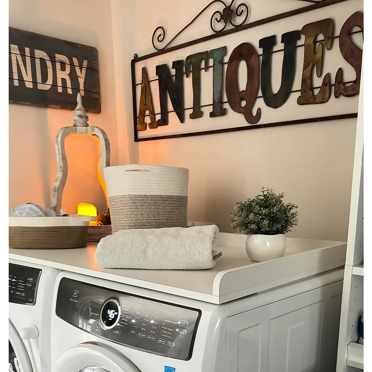 Kaboon Washer Dryer Countertop, Melamine Countertop with Edge Rails - 27.5" Depth x 54" Width Laundry Room Organization，White