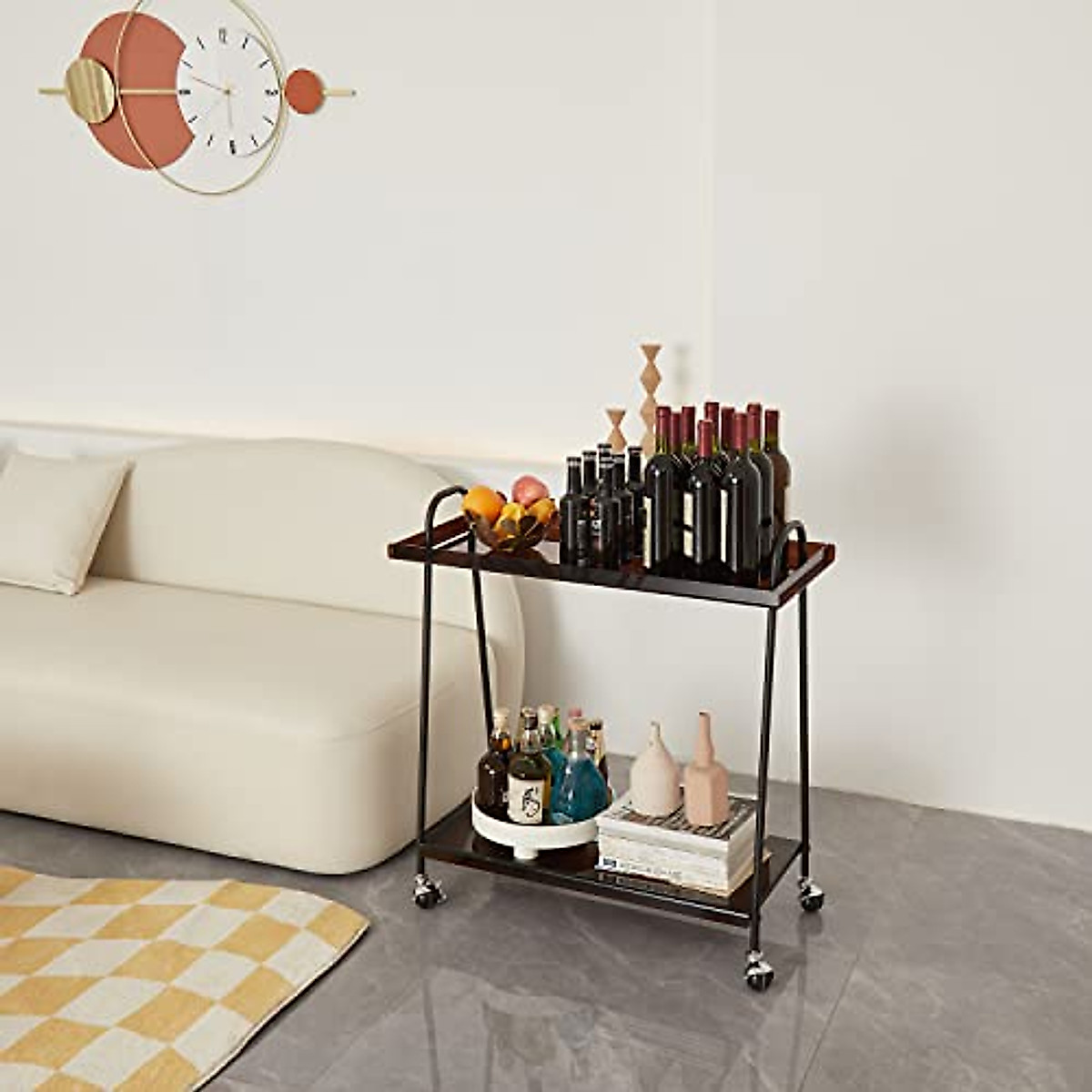 2 Tier Acrylic Home Bar Cart Multifunctional Kitchen Metal Mobile Service Wine Cart with Lockable Wheels Office Coffee Rolling Utility Cart(Mult)