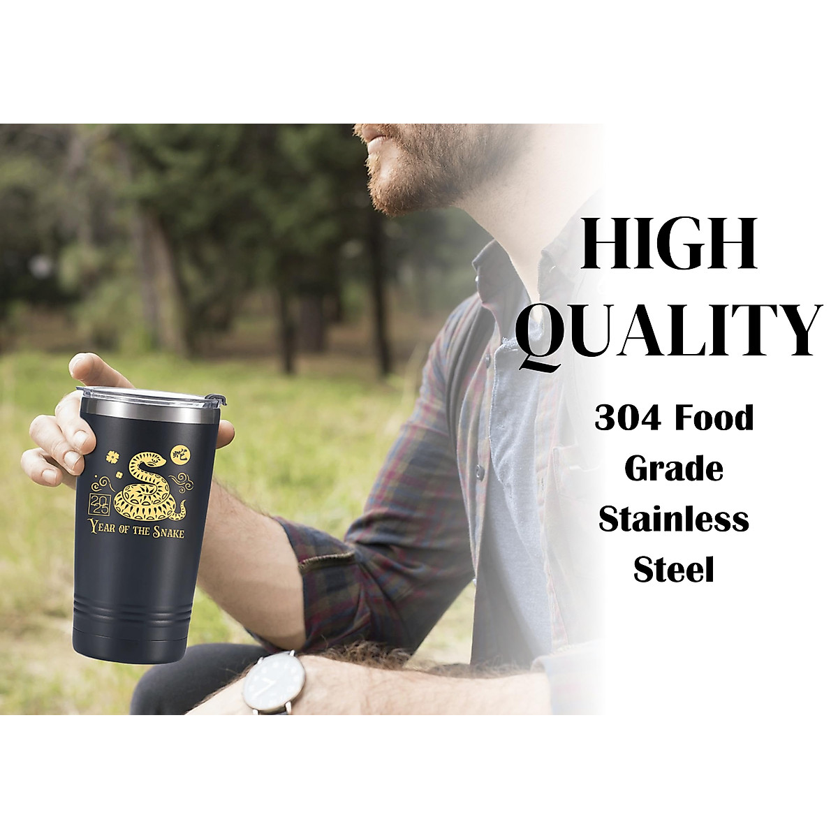 Onebttl Chinese New Year 2025 Gifts - Year of The Snake - Decorations for Lunar New Year - 20oz/590ml Double Wall Vacuum Insulated Stainless Steel Tumbler - with Lid and Straw - Black