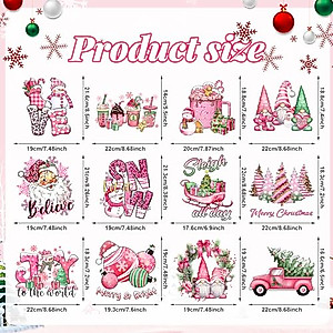Loozykit Iron on Decals for T Shirt Washable Heat Transfer Vinyl Stickers Theme Iron on Patches Iron on Stickers for DIY Clothing Bag Hat Pillow Craft Decorations (Christmas- 12Pcs)