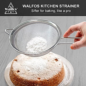 Walfos Fine Mesh Strainer 4PCS, Versatile Kitchen Strainer with Handle - 7", 5", 3.3", 2.8" Sieve Fine Mesh Stainless Steel, Metal Strainers and Sifters for Rice, Quinoa, Tea, Cocktail, Pasta, Juice