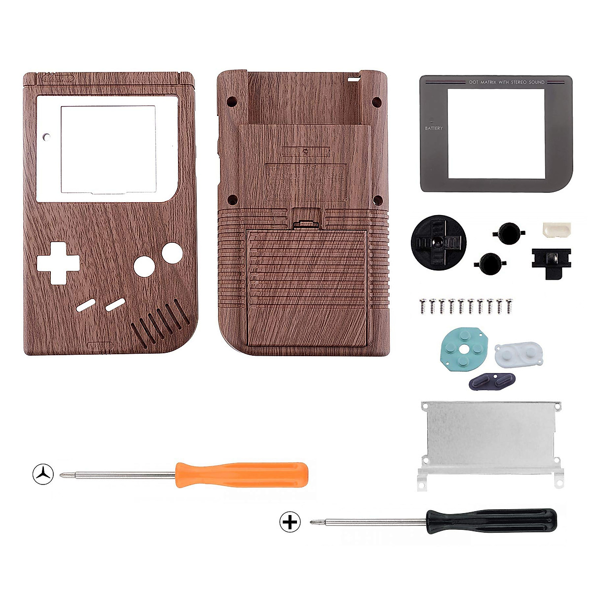 eXtremeRate Wood Grain Soft Touch Case Cover Replacement Full Housing Shell for Gameboy Classic 1989 GB DMG-01 Console with w/Screen Lens & Buttons Kit - Handheld Game Console NOT Included