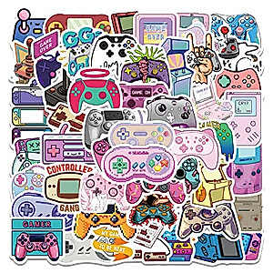 60pcs Color Gaming Stickers for Teen Water Bottle,Cool Cartoon Trendy Gamepad Stickers Fun Aesthetic Waterproof Vinyl Decals for Laptop Bumper Luggage Skateboard Guitar