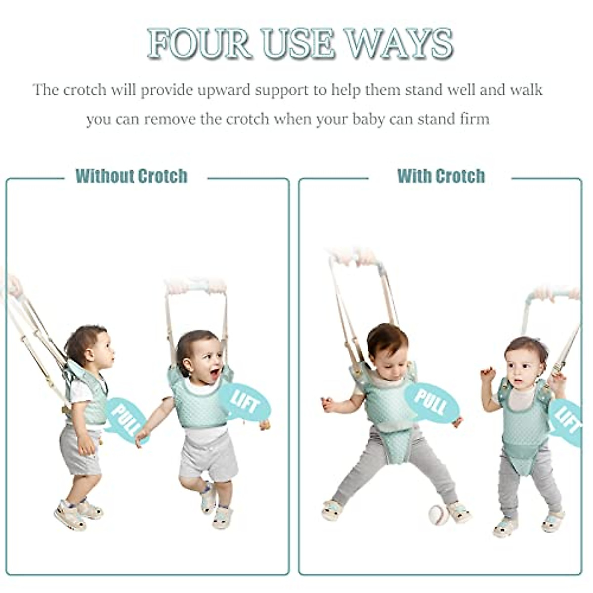 Huifen Baby Walker for Girls Adjustable Baby Walking Harness with Detachable Crotch Baby Support Assist Handheld Kids Walker Helper for Baby Learn to Walk (9-24 Months) (Breathable Green)