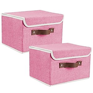 Lucky Monet Storage Bins Boxes with Lids 2 Pack Decorative Storage Boxes Collapsible Fabric Storage Basket Containers Lidded Storage Cube for Organizing Closet Home Office, 15"x 10"x 10" (Pink)