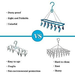 KANGCAI Underwear Hangers for Drying Metal Clothes Drying Rack, Laundry Drying Racks,Drying Racks, Foldable Laundry Clips,Small Drying Clothes, pins, Clips for Apartments （Blue）