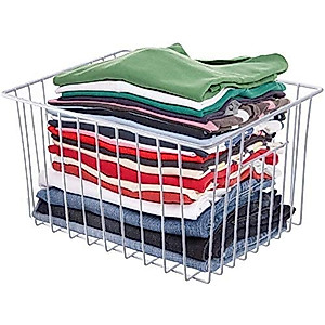 Redrubbit Deep Refrigerator Freezer Baskets, Wire Storage Basket Bins Organizer Large Household with Handles for Kitchen, Pantry, Freezer, Cabinet, Closets, Set of 6, White