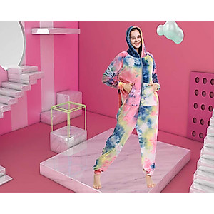 Lifeye Adult Jumpsuit Pajamas Hoodie Homewear Romper Sleepwear Tie Dye Costume for Women Men