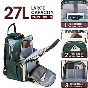 LOVEVOOK Laptop Backpack for Women, Fits 15.6 Inch Laptop Bag, Fashion Travel Work Anti-theft Bag, Business Computer Waterproof Backpack Purse, Backpacks, Beige-Green-Black