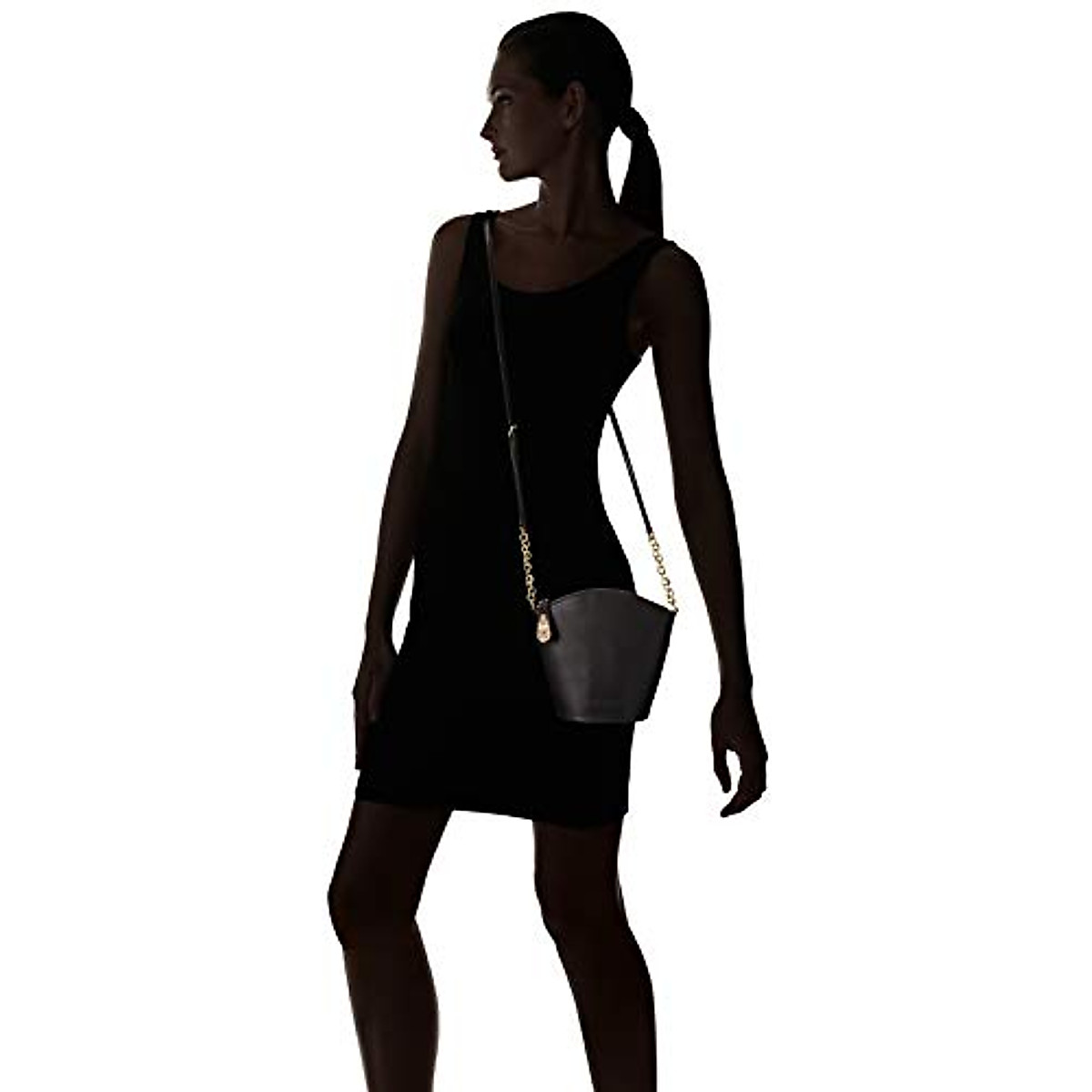 Calvin Klein Statement Series Lock Daytonna Leather North/South Top Zip Crossbody, Black/Gold