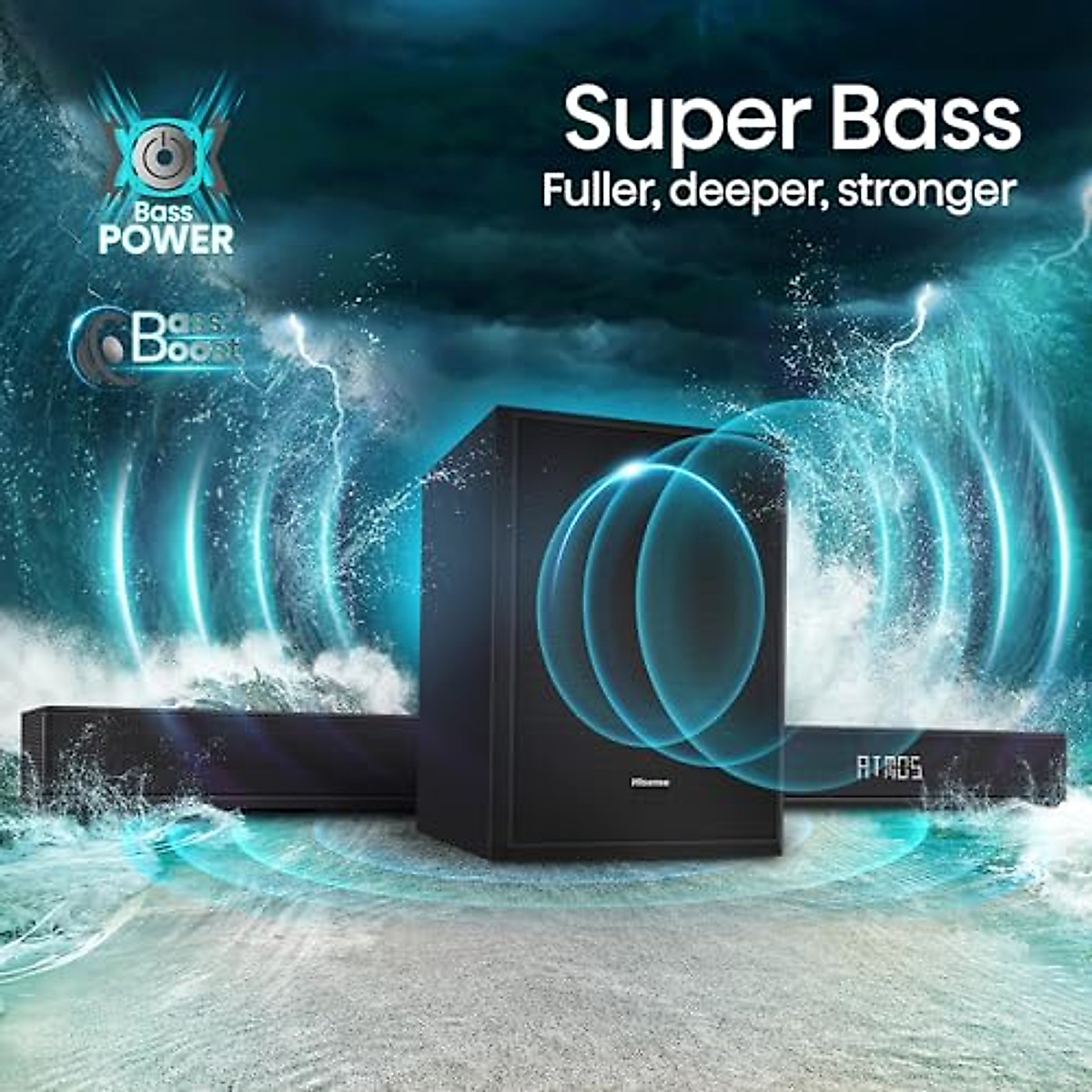 Hisense AX5125H 5.1.2Ch Sound Bar with Wireless Subwoofer, 500W, Dolby Atmos, Bluetooth 5.3, EzPlay, 4K HDMI Pass Through, Roku TV Ready, DTS:X, HDMI/AUX/ARC/Optical/USB, 7 EQ Modes