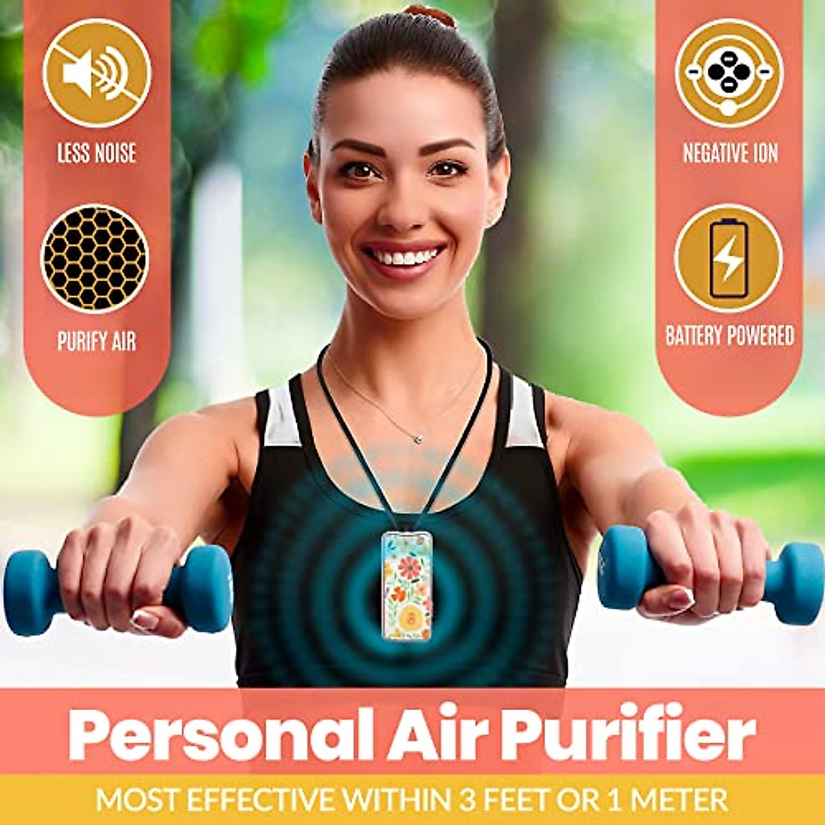 Portable Air Purifier Necklace - Rechargeable and Wearable Personal Air Device for Kids and Adults - Negative Ion Generator, Portable & Travel Size