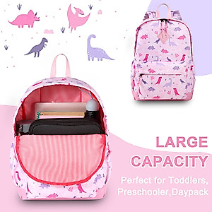VASCHY Toddler Backpack for Girls, Cute Lightweight Water Resistant Preschool Backpack for Kindergarten Little Girls Bookbag Dinosaur