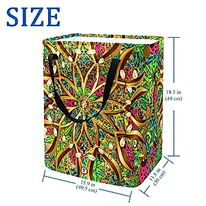 Ladybugs and Mandalas Print Collapsible Laundry Hamper, 60L Waterproof Laundry Baskets Washing Bin Clothes Toys Storage for Dorm Bathroom Bedroom