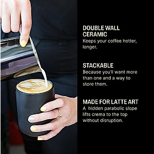 Fellow Monty Milk Art Cups - Double Wall Ceramic Cortado Mug, Matte Black with Graphite Base, 4.5 oz Cup