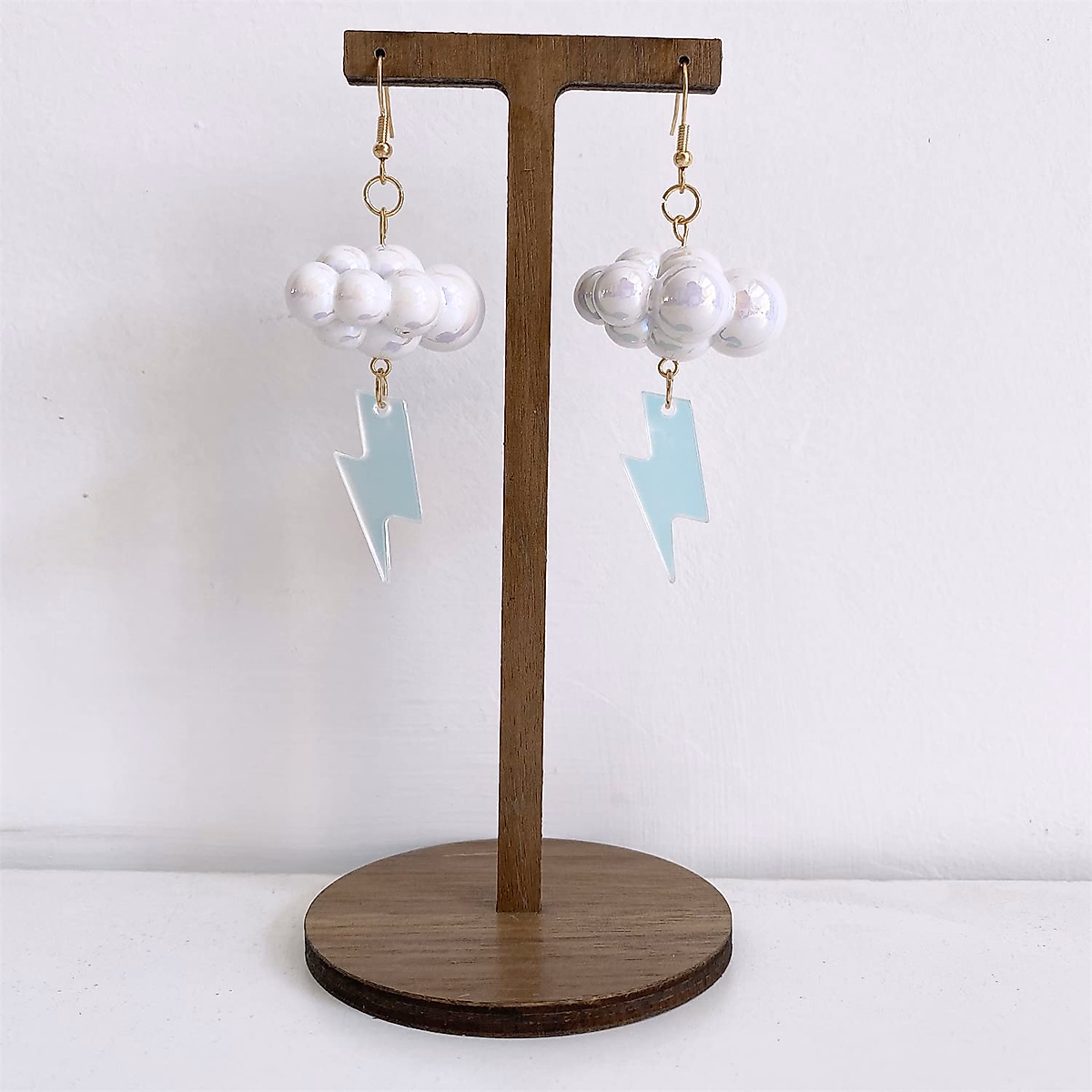 Cute Handmade Sparkly Large 3D Resin Cloud Lightning Weather Dangle Drop Hook Earrings for Women
