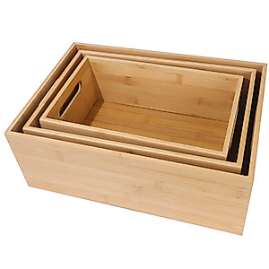 Bamboo Storage Box Set - 3 Piece Pack Durable Bin with Handles, Multi-Purpose Organizer, for Closet, Office, Toys, Bedding, Clothes, Baby Essentials, Arts and Crafts