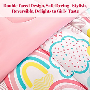 Sonive Girls Twin Comforter Set, Breathable, 5 Pieces with 1 Comforter(66"x90"), 1 Fitted Sheet, 1 Flat Sheet, 1 Pillow Sham, 1 Pillowcase Gift Choice, Rainbow Unicorn