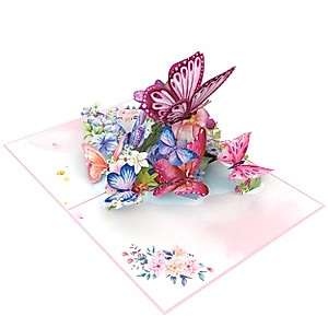 RIZOSI Butterfly Garden Pop Up Card, Pop Up Flower Cards, Handmade Flower Greeting Cards, 3D Birthday Card, Mother’s Day Card Pop Up, Anniversary, Valentine, Thinking of You, Birthday Gift, 15x20 cm