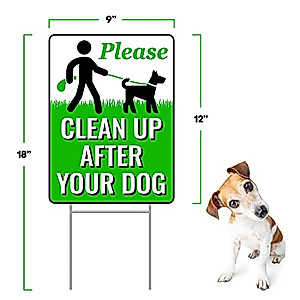 Signs Authority Clean Up After Your Dog Signs 12"x9" with Metal H-Stake | No Poop Signs for Lawn No Pooping Dog Signs For Yard | Pick Up After Your Dog Sign with Stake | Clean After Your Dog Sign