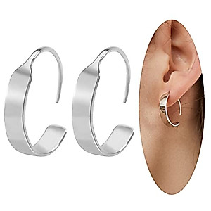 Handmade 925 Sterling Silver Huggie Half Hoop Earrings, Hypoallergenic Minimalist Cartilage Piercing Earrings for Women Girls