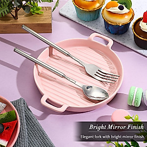 Geetery 2 Pcs Telescopic Spoon Fork Set Extendable Fork Spoon Stainless Steel Dinner Fork Extends to 25 Inch Anti Rust Fruit Dessert Long Handle Fork Spoon Cutlery Set for Barbecue Toasting Dinner