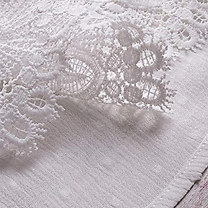 Aniywn Women Round Neck Lace Up Lace Patchwork Flare Pullover Top Casual Plus Size 3/4 Sleeve Floral Printed T-Shirt