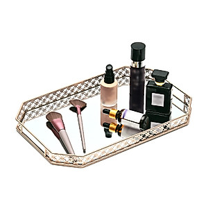 Gold Mirror Tray, Perfume Tray for Dresser, Gold Vanity Trays for Bathroom and Home Decor, 11.6 x 7.7 x 1.2 inches