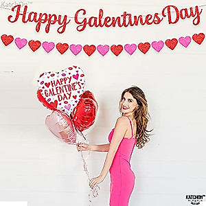 Glitter, Red Happy Galentines Day Banner - 2 Strings, No DIY | Happy Galentines Day Decorations | Galentines Day Party Favors for Be My Galentine Decor | Galentine's Day Decorations, Galentines Décor