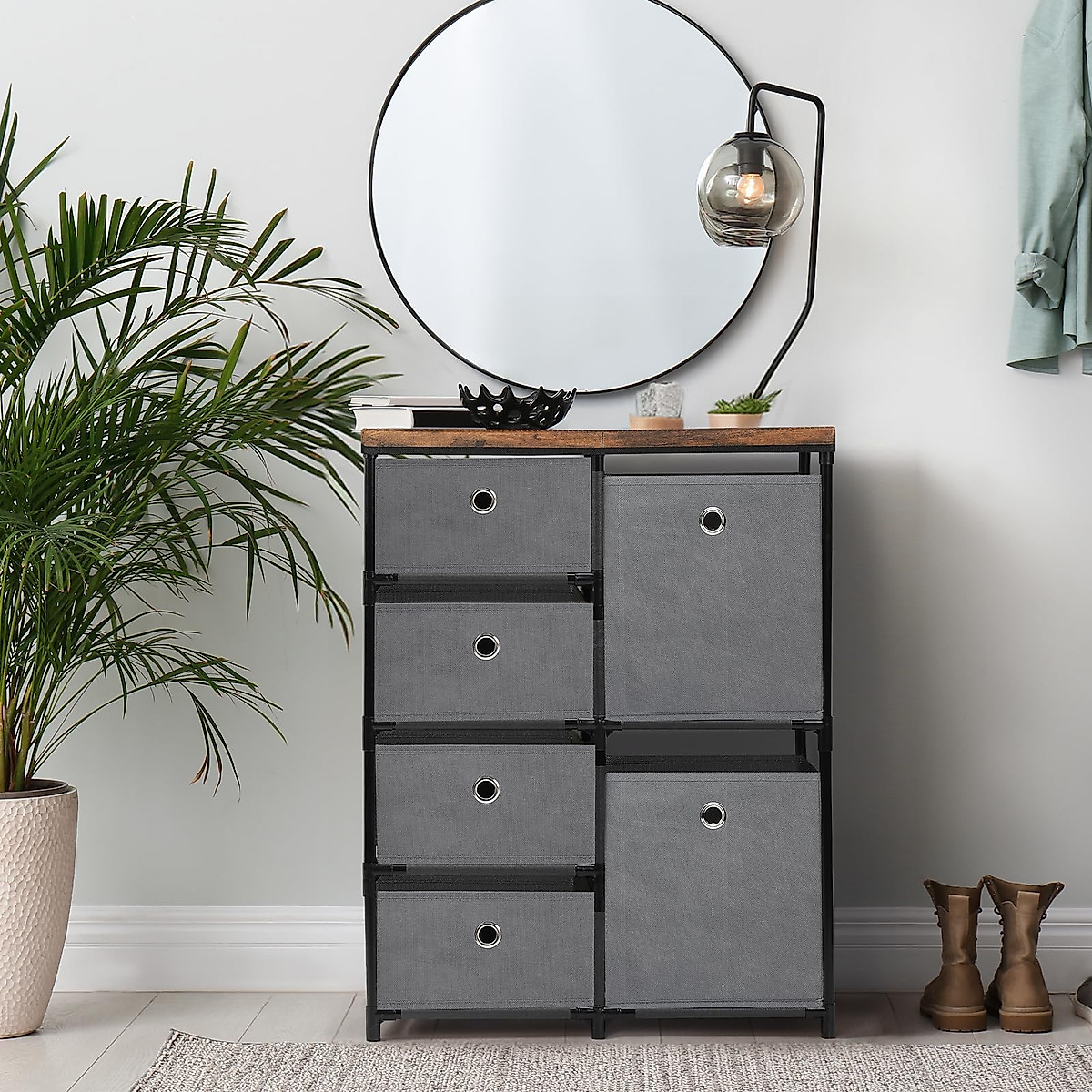 MOOACE 6 Drawers Storage Organizer, Fabric Storage Drawers Dresser and Chest of Drawers, Small Dresser Cube Storage Shelf for Closets Living Room Hallway Entryway, Grey