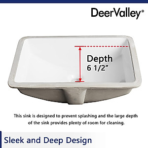 DeerValley DV-1U101 Ally Undermount Bathroom Sink Rectangular, 21'' x 15'' Vessel Sink Rectrangle Undermount Bathroom Sink White Ceramic Lavatory Vanity Vessel Sink with Overflow