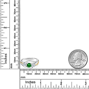 925 Sterling Silver and 10K Yellow Gold Round Green Created Emerald and White Moissanite from Charles & Colvard 3 Stone Ring For Women (1.30 Cttw, Available In Size 5, 6, 7, 8, 9)