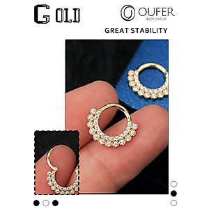 OUFER 16G Septum Rings Hoops, 14K Solid Gold Septum Piercing Jewelry, Paved Shiny Clear CZ Cartilage Hoop Earrings, Daith Helix piercing Jewelry For Women And Men