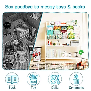 BXINREDA Kids Bookshelf and Toy Storage, White Book Shelf Rack Kids Bookcase Magazine Organizer for Kids Rooms Playroom Classroom or Bedroom