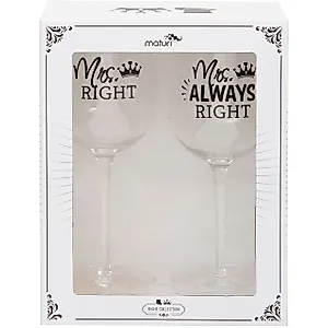 Maturi Set of Two Mrs Right Mrs Always Right Wine Glasses, 420ml / 14.2 fl oz