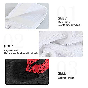 YYZZH Red Lip On Black Kitchen Hand Towels with Hook & Loop Set of 2 Absorbent Bath Hand Towel Hanging Tie Towel