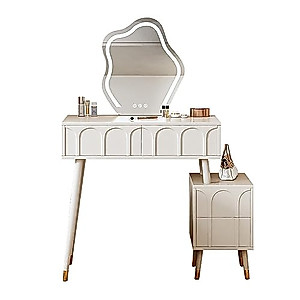 HAWEWE Vanity Desk with Mirror and Light Makeup Vanity Table with 3 Color Lighting Modes Modern Dressing Table with Storage Drawers for Bedroom (Size : 31.4 x 15.7 x 30.7in)