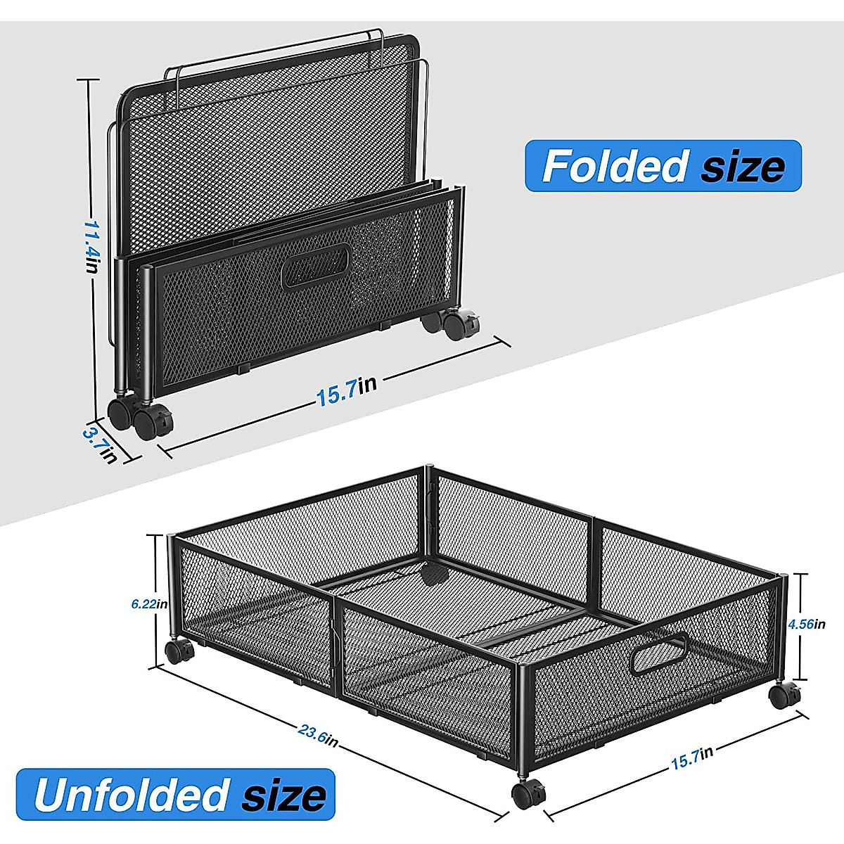 Under Bed Storage With Wheels, Under Bed Storage Containers, Under Bed Shoe Storage Organizer For Bedroom, Foldable Bedroom Storage Organization For Clothes, Blankets And Shoes, Bedding (1Pack, Black)