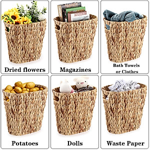 Sumnacon Wicker Trash Can Water Hyacinth Wicker Waste Basket with Handle Space-Saving Oval Bathroom Trash Can for Wastepaper,Magazine,Toy Multiple Garbage Can for Bedroom,Living Room,Kitchen,Office