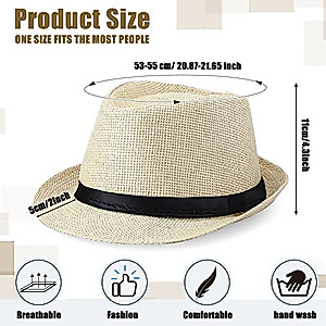 8 Pack Panama Trilby Straw Sun Hat with Leather Belt Straw Hats Short Brim Summer Beach Hat for Men Women (Elegant Color)