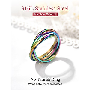 FOCALOOK Womens Rainbow Ring Fashion Fun Ring Triple Interlocked Fidget Ring (Rainbow,8)