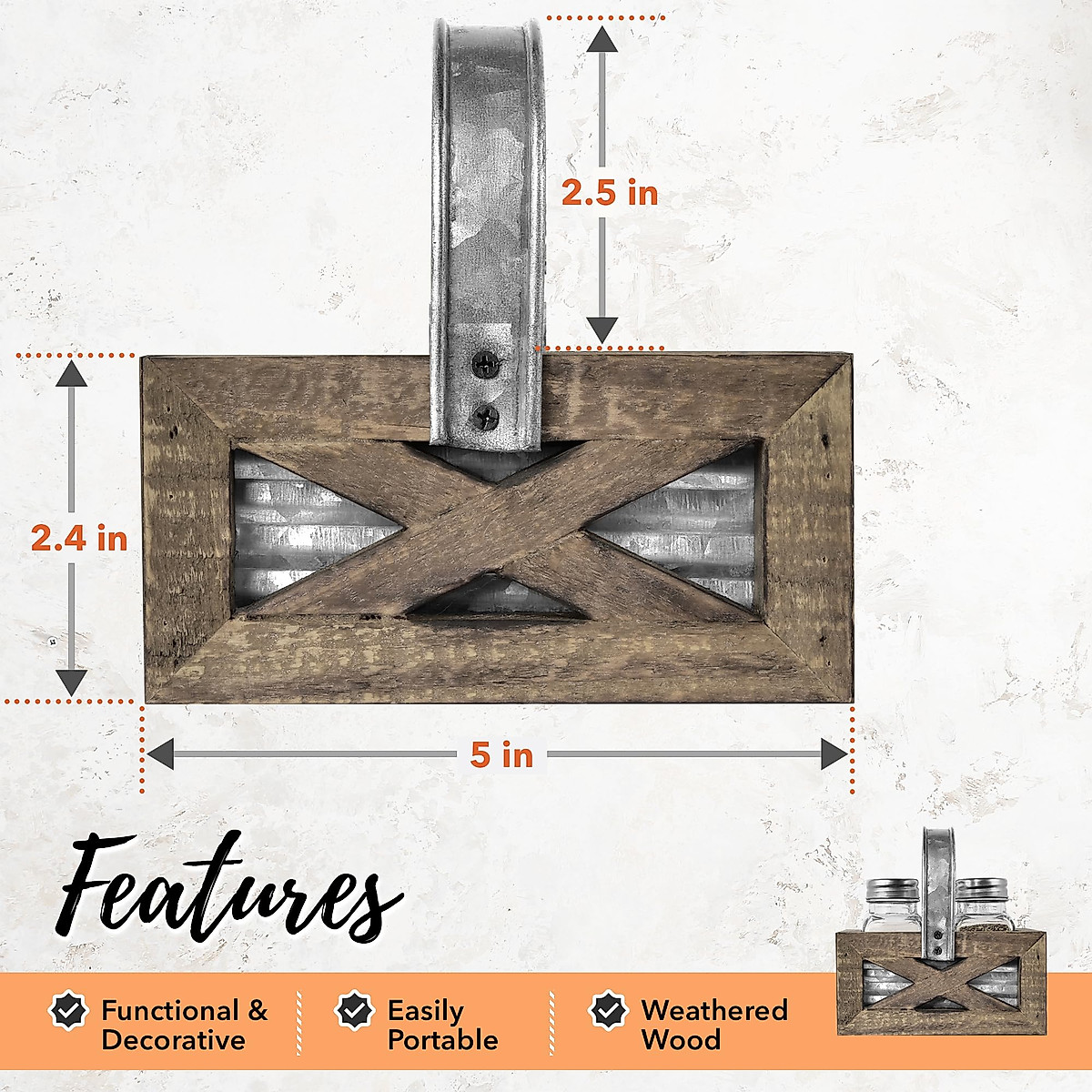 Autumn Alley Barn Door Rustic Salt and Pepper Shakers Set in Wood and Galvanized Caddy | Farmhouse Salt and Pepper Shakers For Rustic Kitchen Decor | Rustic Kitchen Accessory for your Country Kitchen