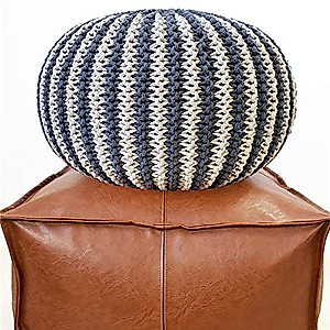 XJJZS Lovely Home Decorative Patio Seating Hand Knitted Style Cotton Woven Removable Footstool Ottomans Round Floor Pouf Stool (Size : 50)