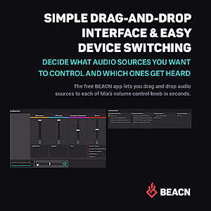 BEACN Mix USB C Audio Controller | Windows and MacOS Audio Mixer for Gaming or Work| 4-Channel Audio Control with 5" Full-Color Display & Precision Knobs | Drag-and-Drop Customization (Dark)