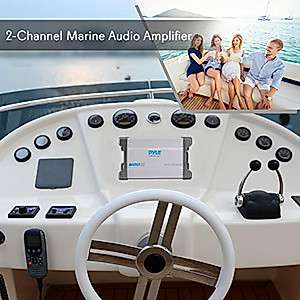Pyle 2-Channel Marine Amplifier Receiver - Waterproof and Weatherproof Audio Subwoofer for Boat Stereo Speaker & Other Watercraft - 600 Watt Power, Wired RCA, AUX and MP3 Audio Input Cable - PLMRMP2A