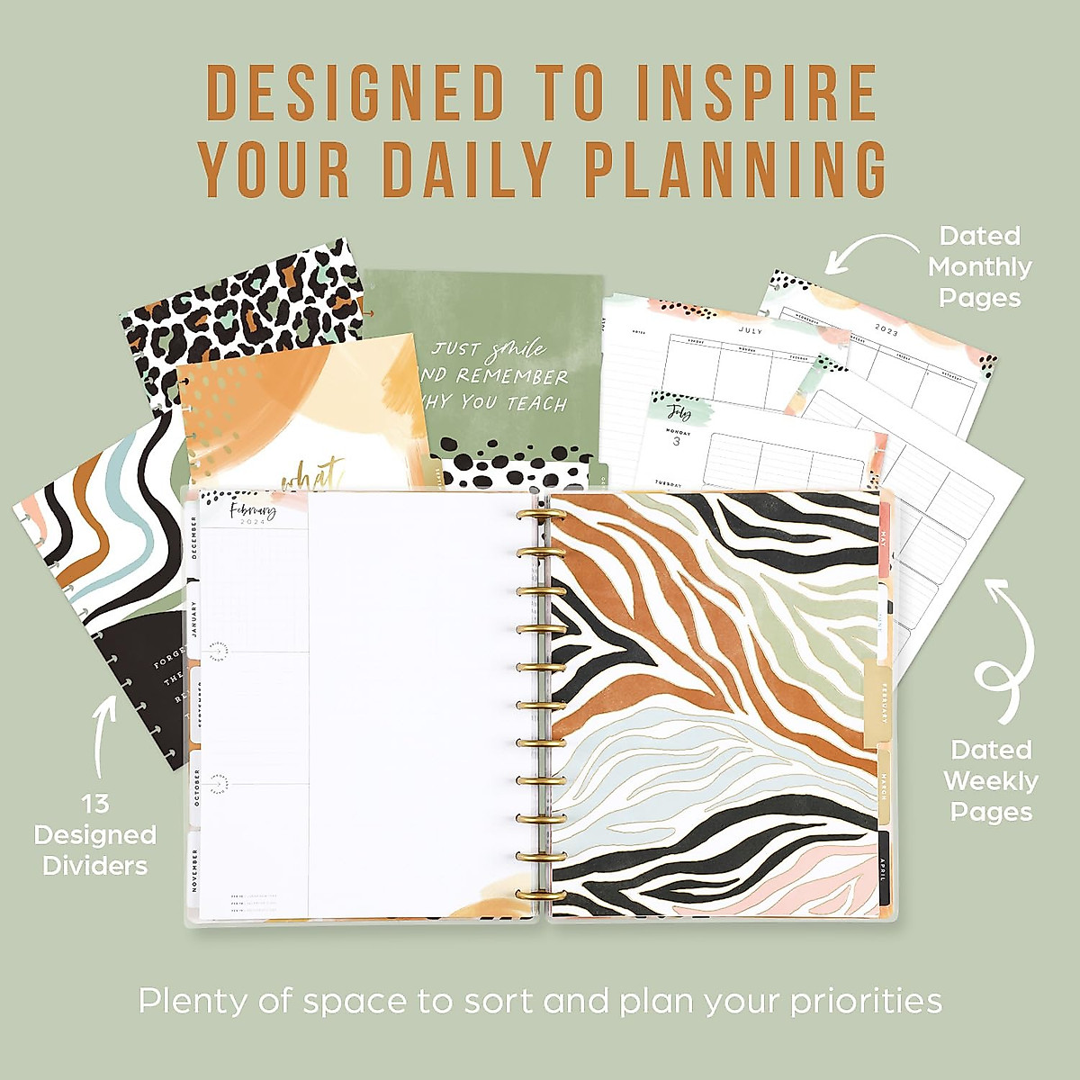 Happy Planner Disc-Bound School Planner and Calendar, 12-Month Daily, Weekly, and Monthly July 2023–June 2024 Planner, Teacher Layout, Wild Journey Theme, Big Size, 8 1/2 Inches by 11 Inches